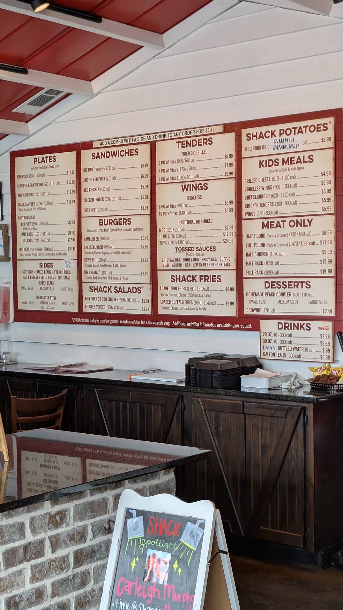 Carta del restaurante Shane's Rib Shack, Forsyth