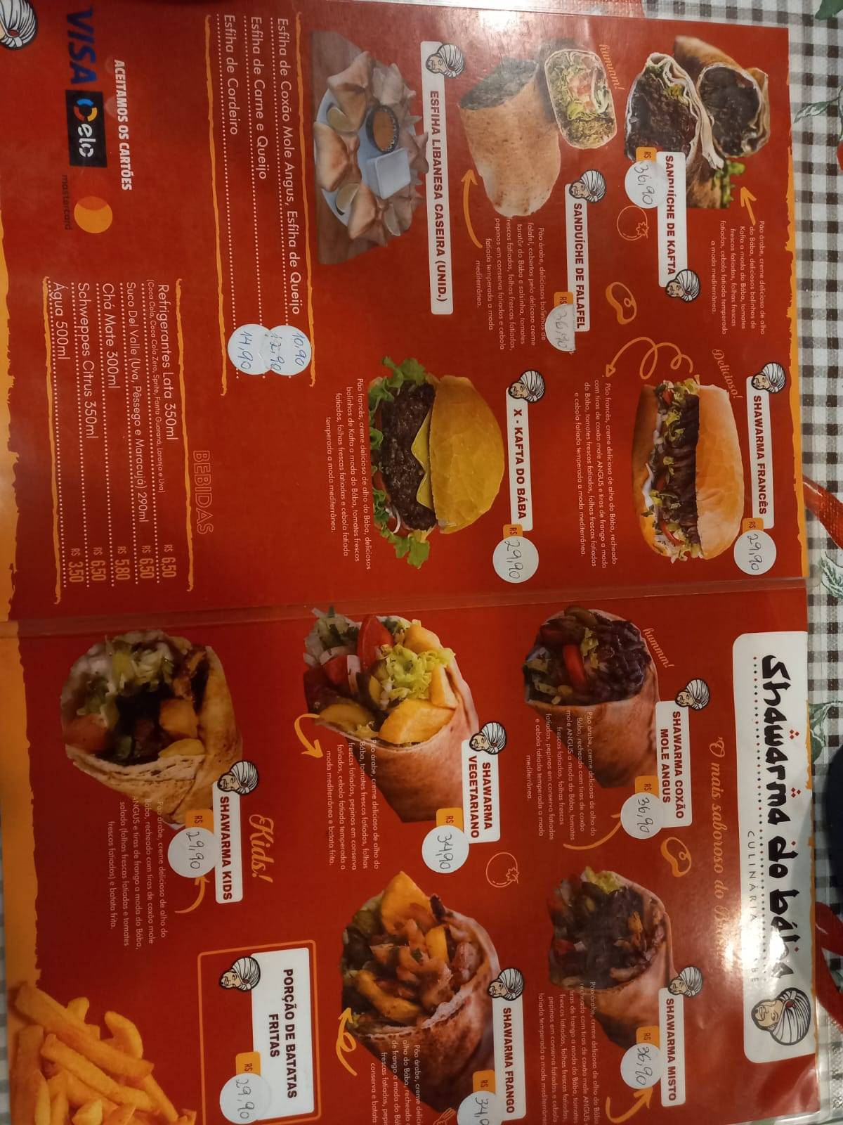 Menu at Shawarma do Bába restaurant, Curitiba, Rua Hassib Jezzini