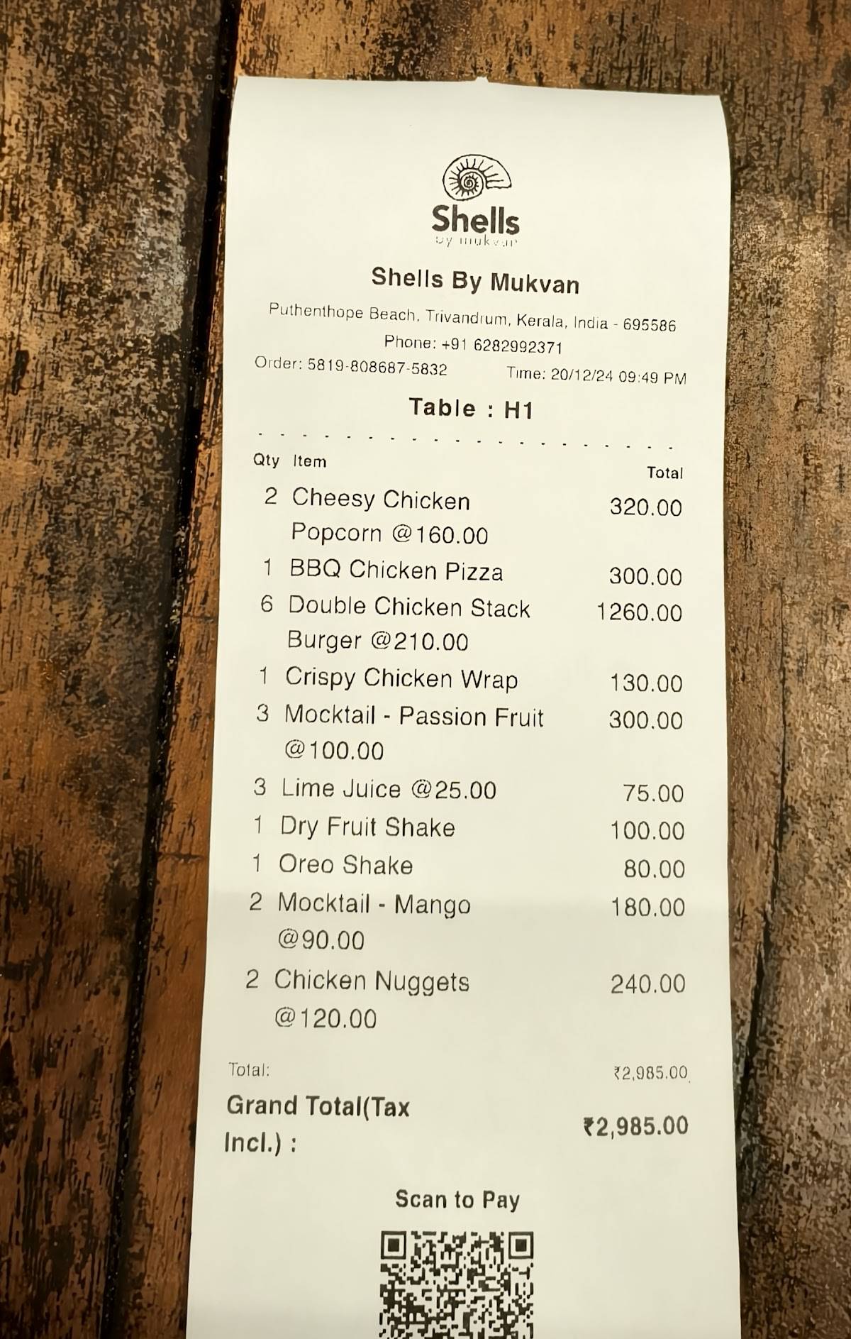 Menu at Shells by mukvan, Puthenthope