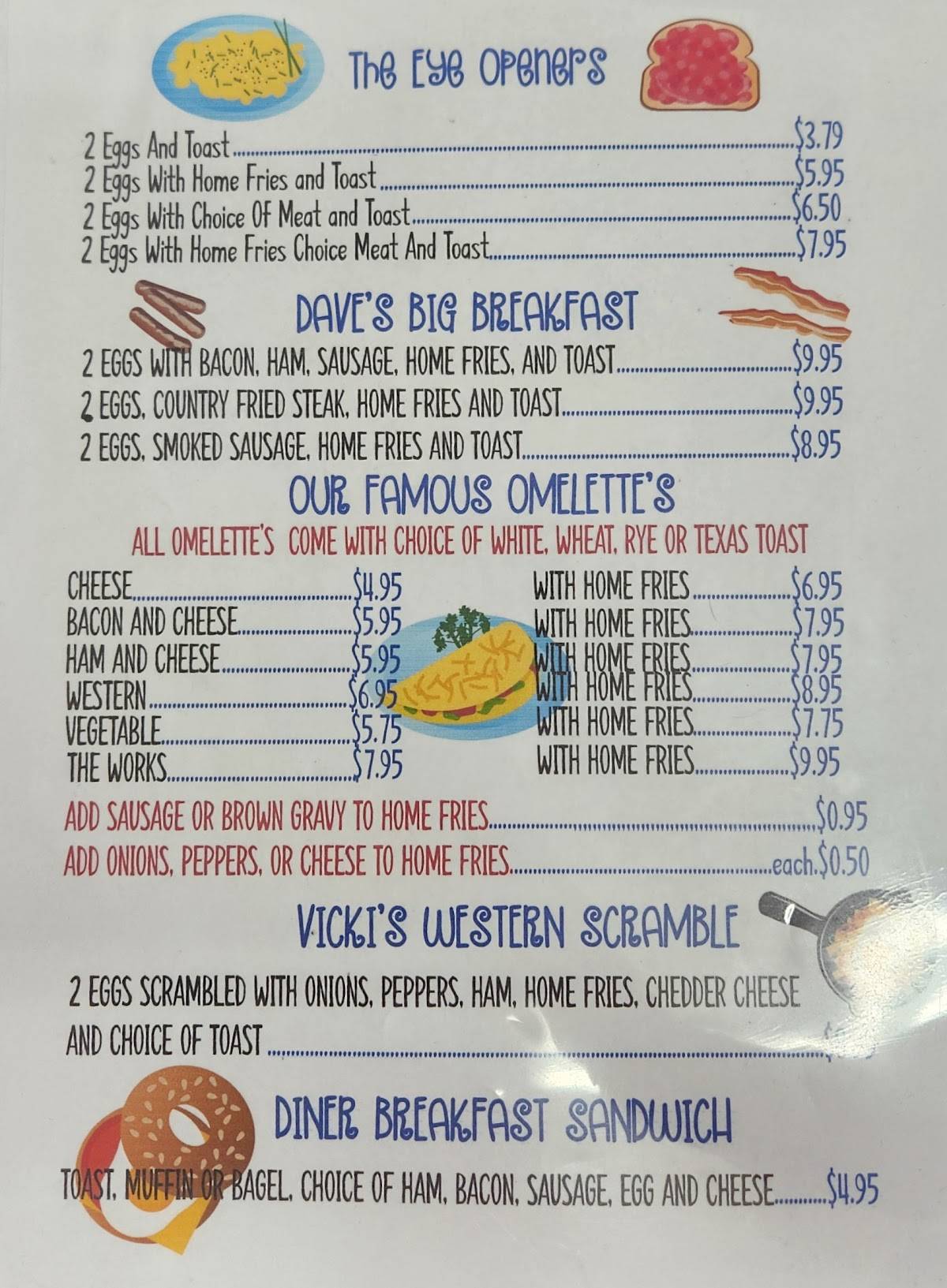 Menu at Dave's Diner restaurant, Sherrodsville