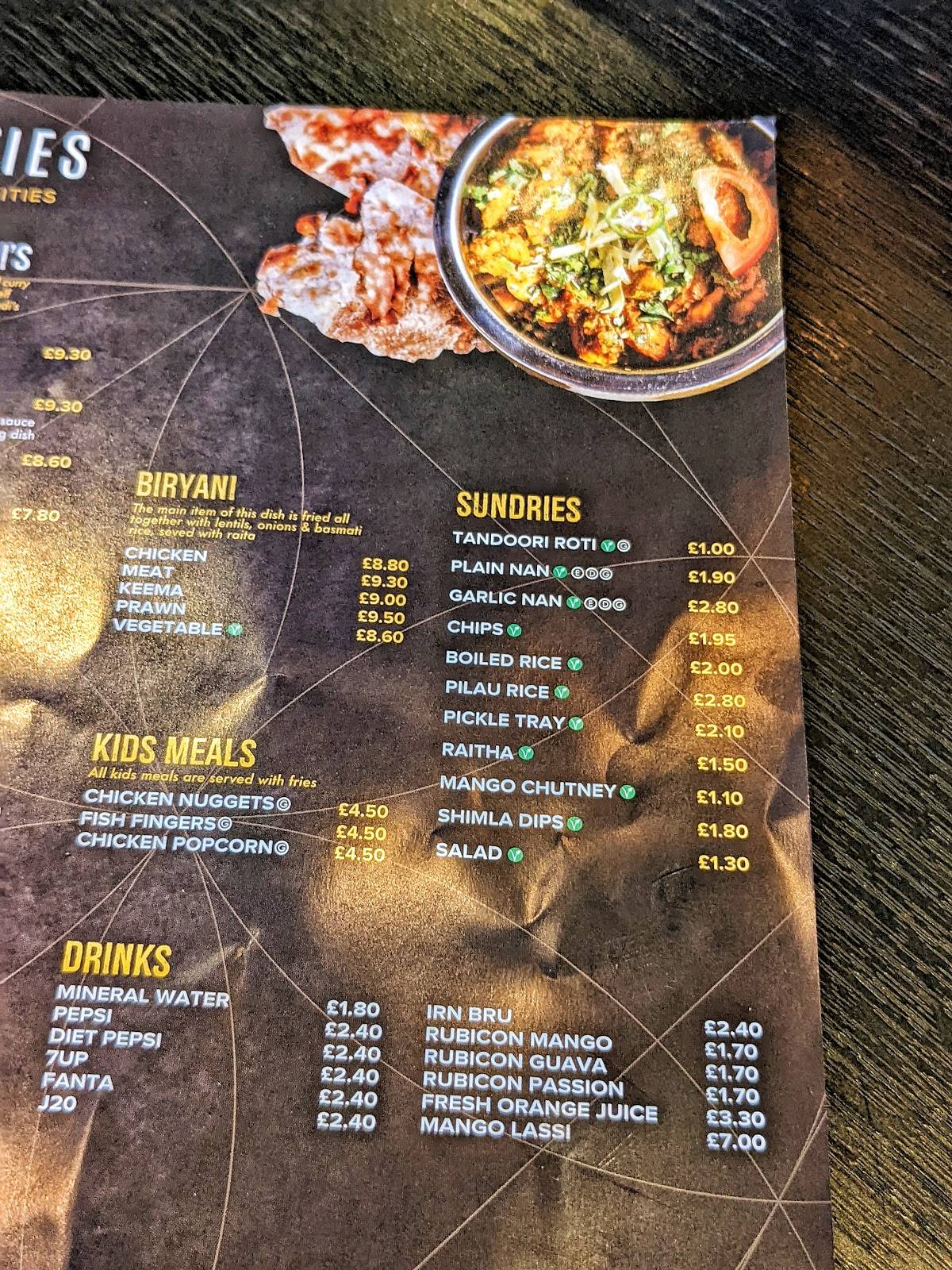 Menu at Shimlas Oldham restaurant, Oldham