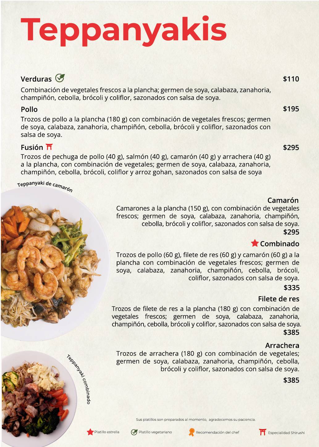 Carta del restaurante Shirushi Vía Amalucan, Heroica Puebla del Zaragoza