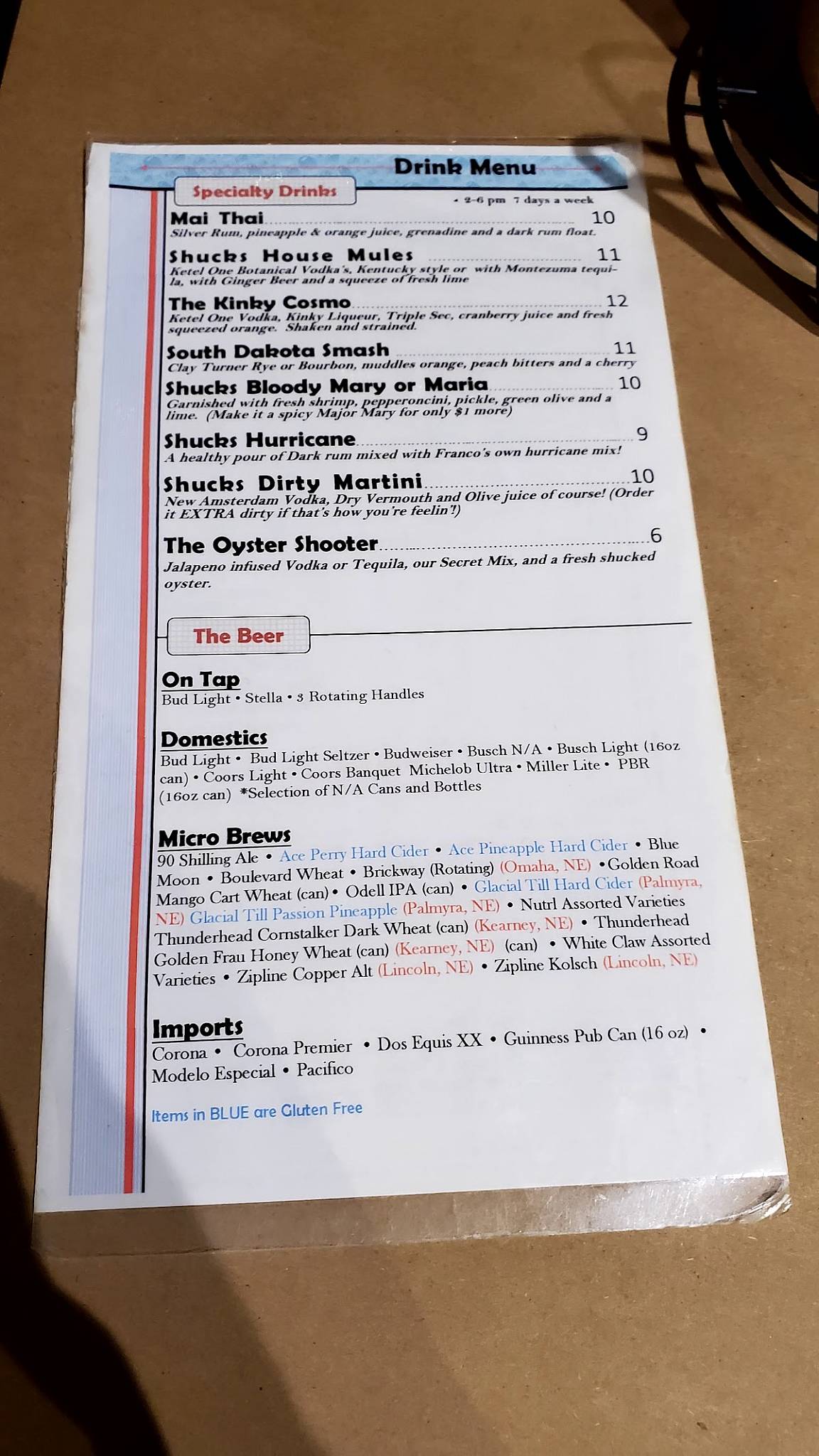 Menu at Shucks Fish House & Oyster Bar, Omaha, Leavenworth St