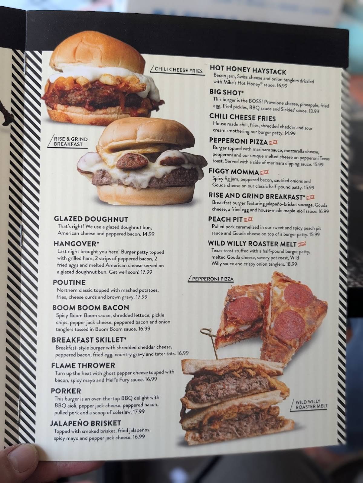 Menu at Sickies Garage Burgers & Brews restaurant, Las Vegas
