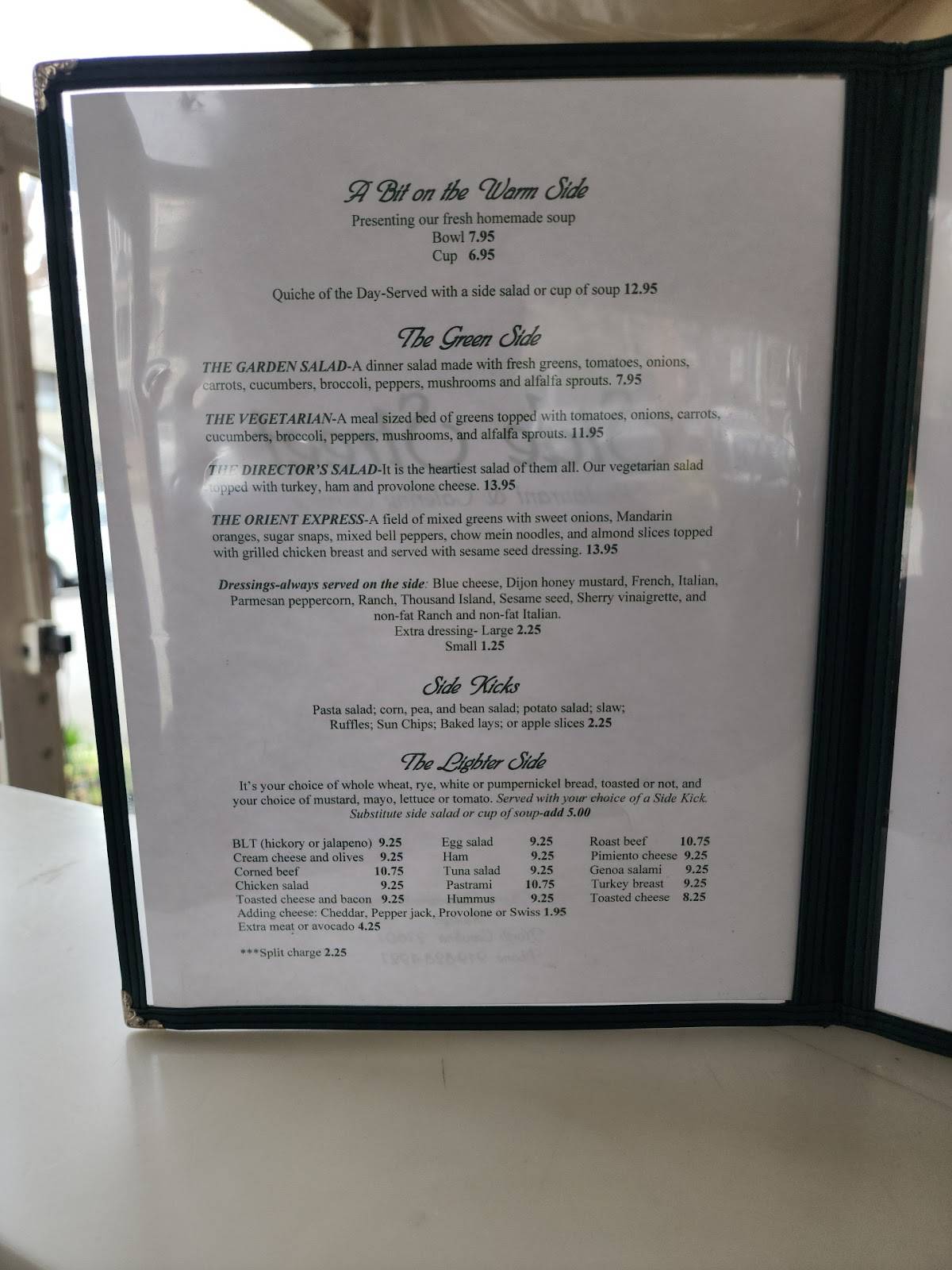 Menu at Side Street Restaurant, Raleigh