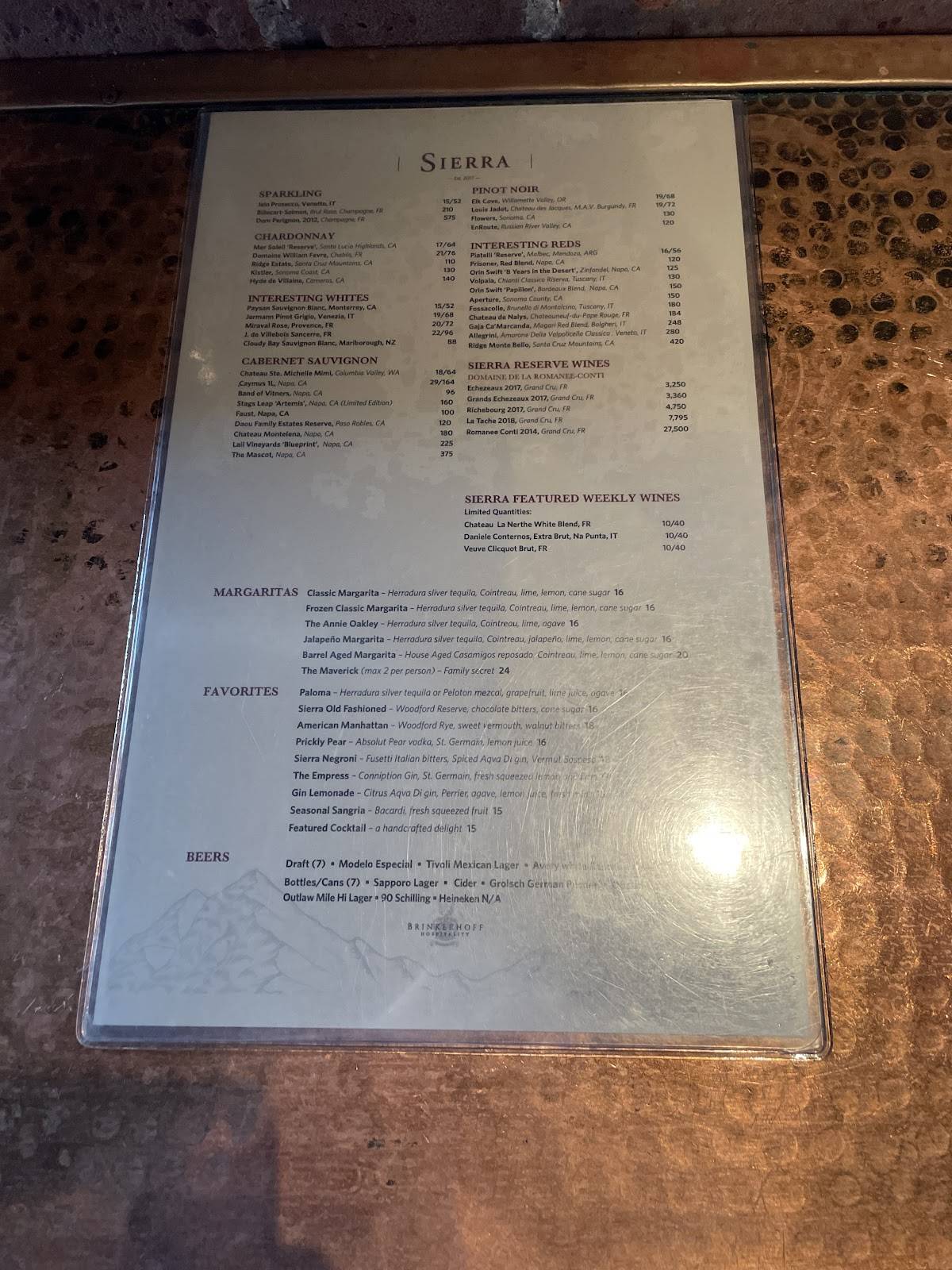 Menu at Sierra restaurant, Lone Tree