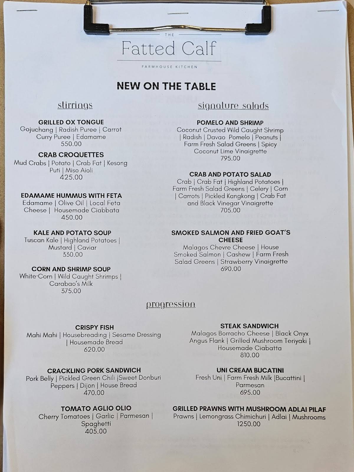 Menu at The Fatted Calf Tagaytay restaurant, Silang