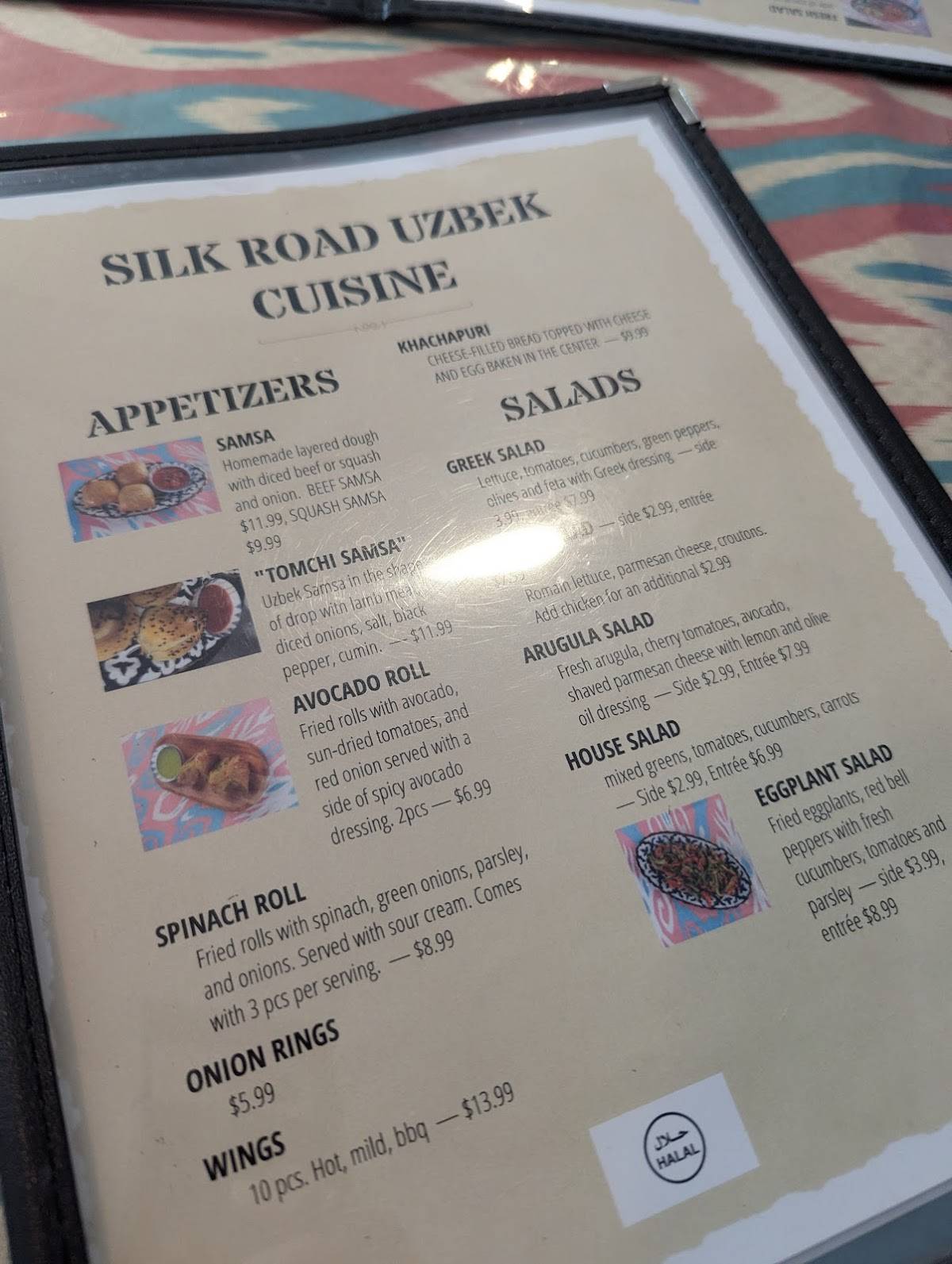 Menu at Silk Road Uzbek Cuisine restaurant, Cary