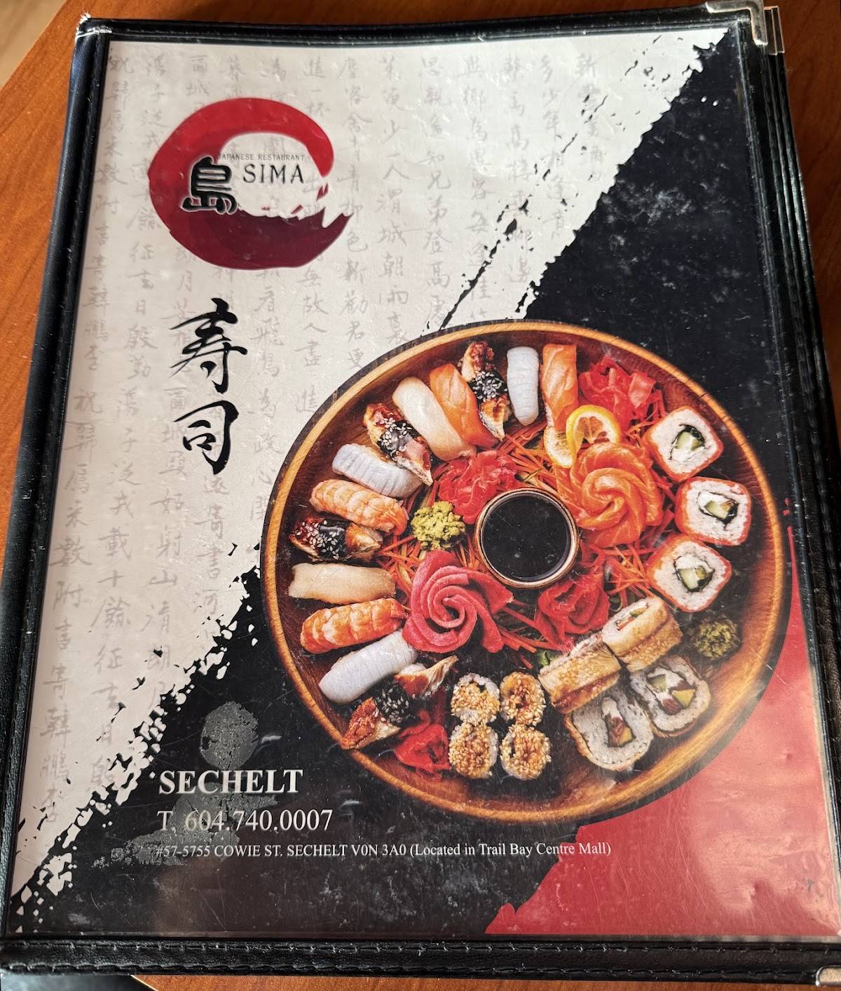 Menu at Sima Sushi restaurant, Sechelt