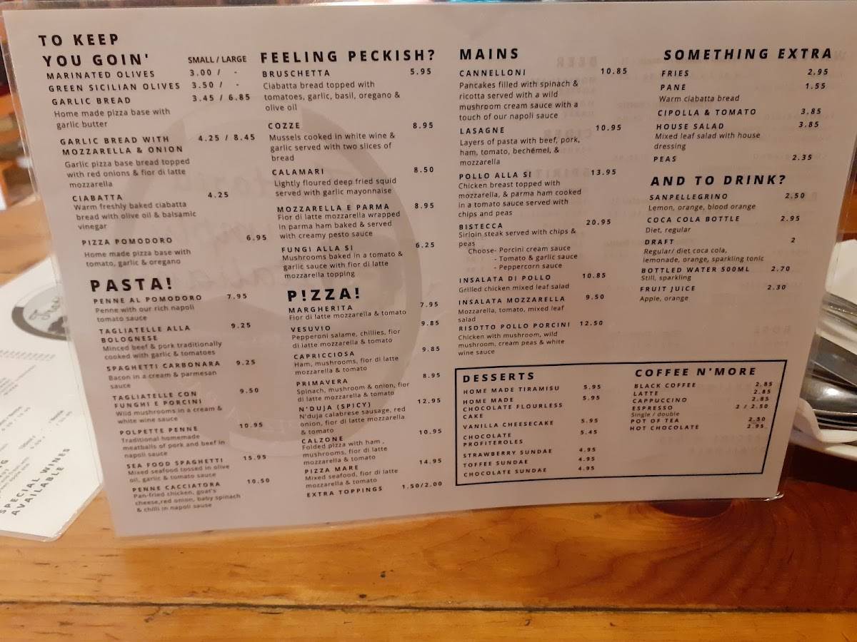 Menu at Simply Italian restaurant, Rye, 12 Strand