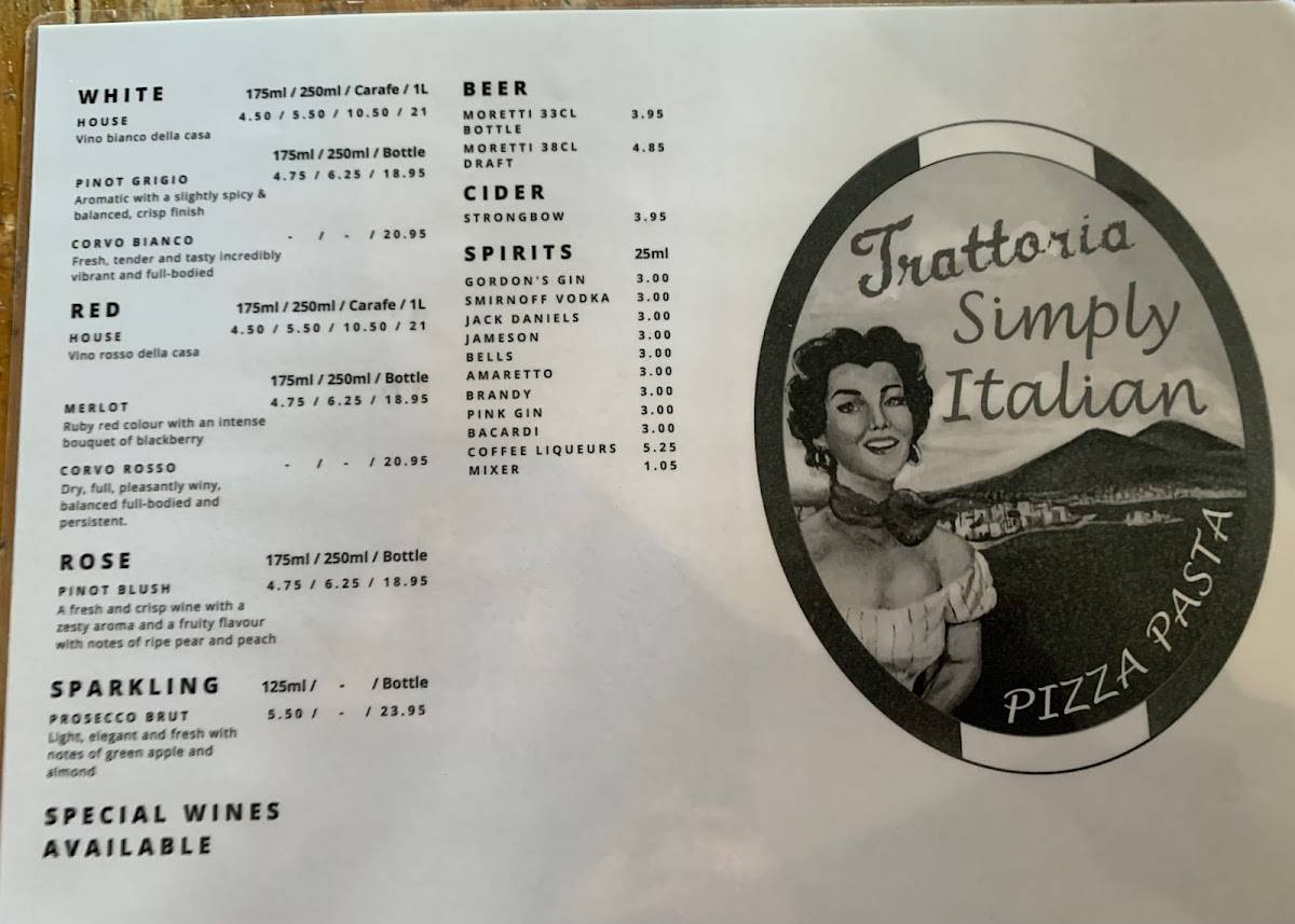 Menu at Simply Italian restaurant, Rye, 12 Strand