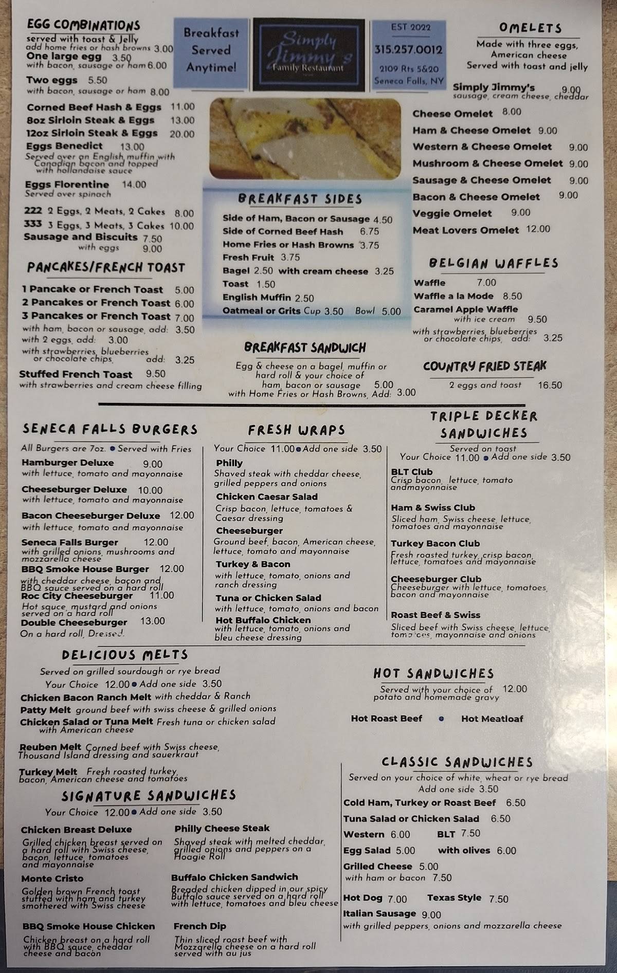 Menu at Simply Jimmy's Family restaurant, Seneca Falls