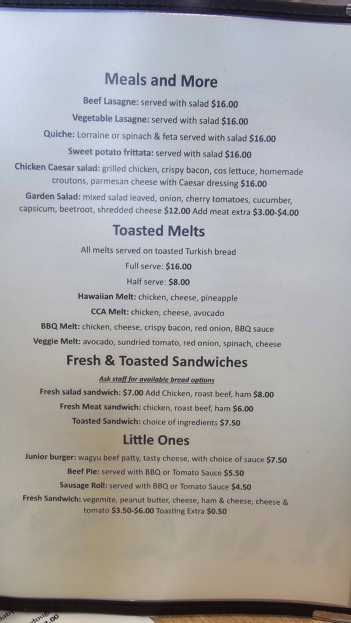 Menu at Parkview Cafe, Singleton, Town Head Park