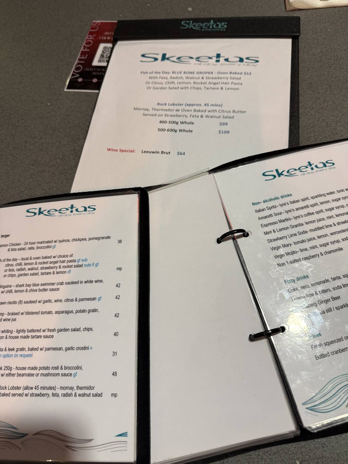 Menu at Skeetas Restaurant Bar & Cafe, Geraldton, 3/219 Foreshore Dr