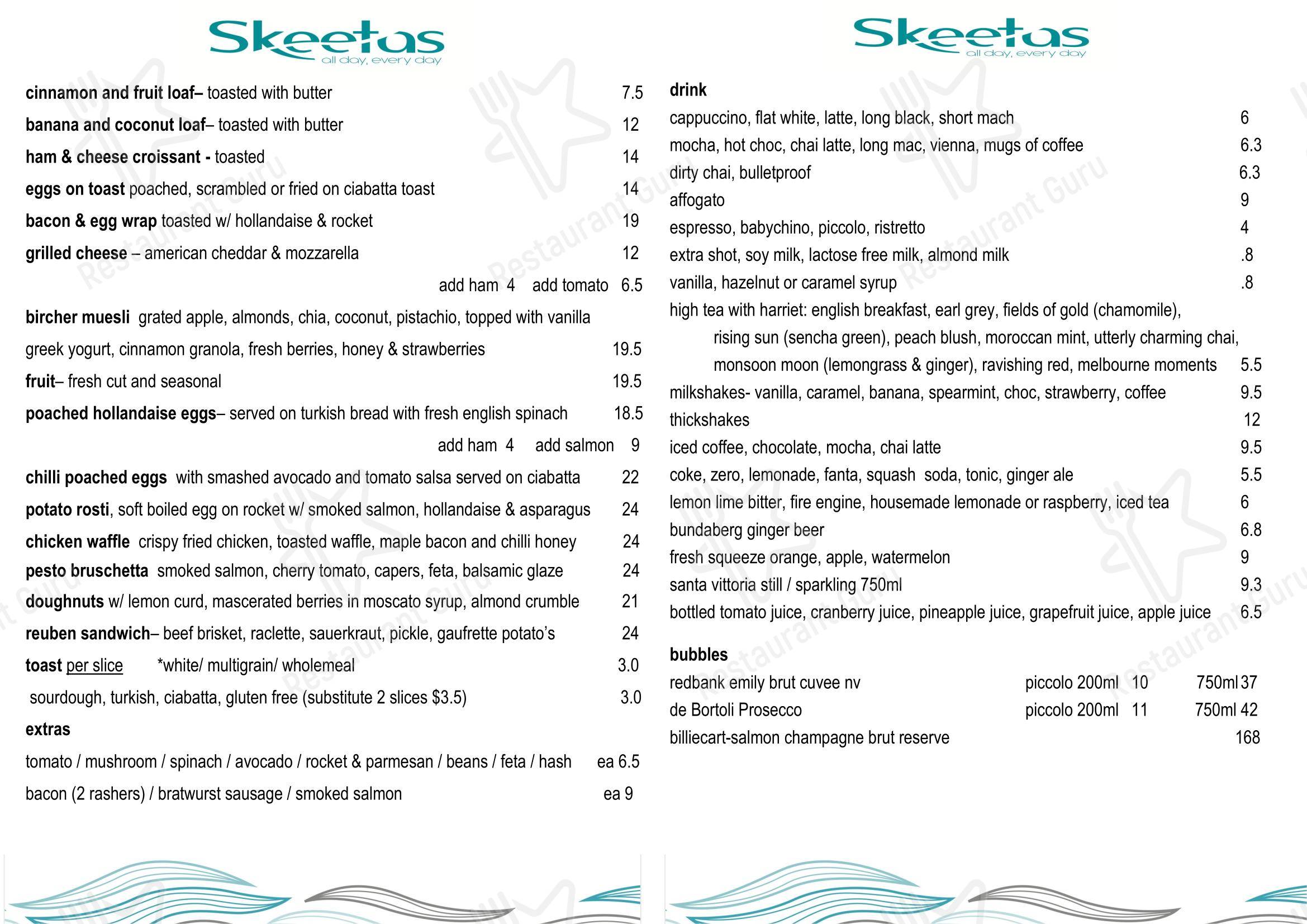 Menu at Skeetas Restaurant Bar & Cafe, Geraldton, 3/219 Foreshore Dr