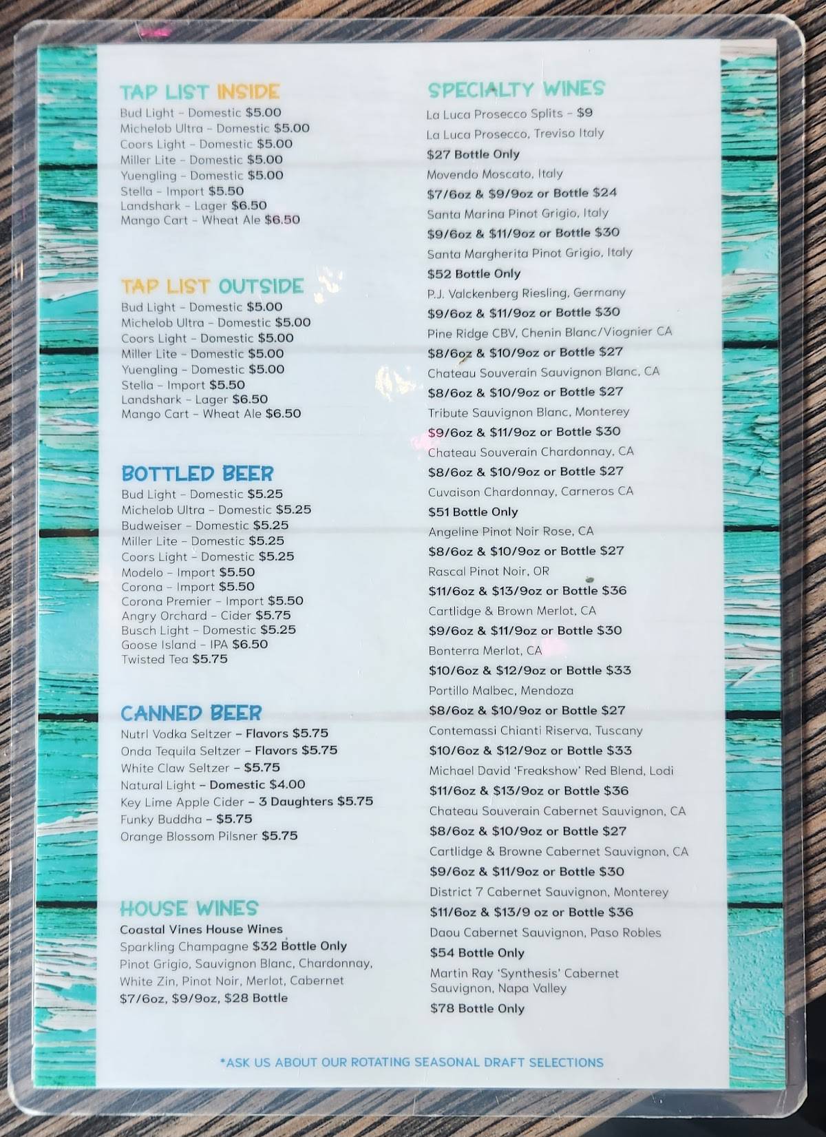 Menu at Ski Beach Bar and Grill, Leesburg