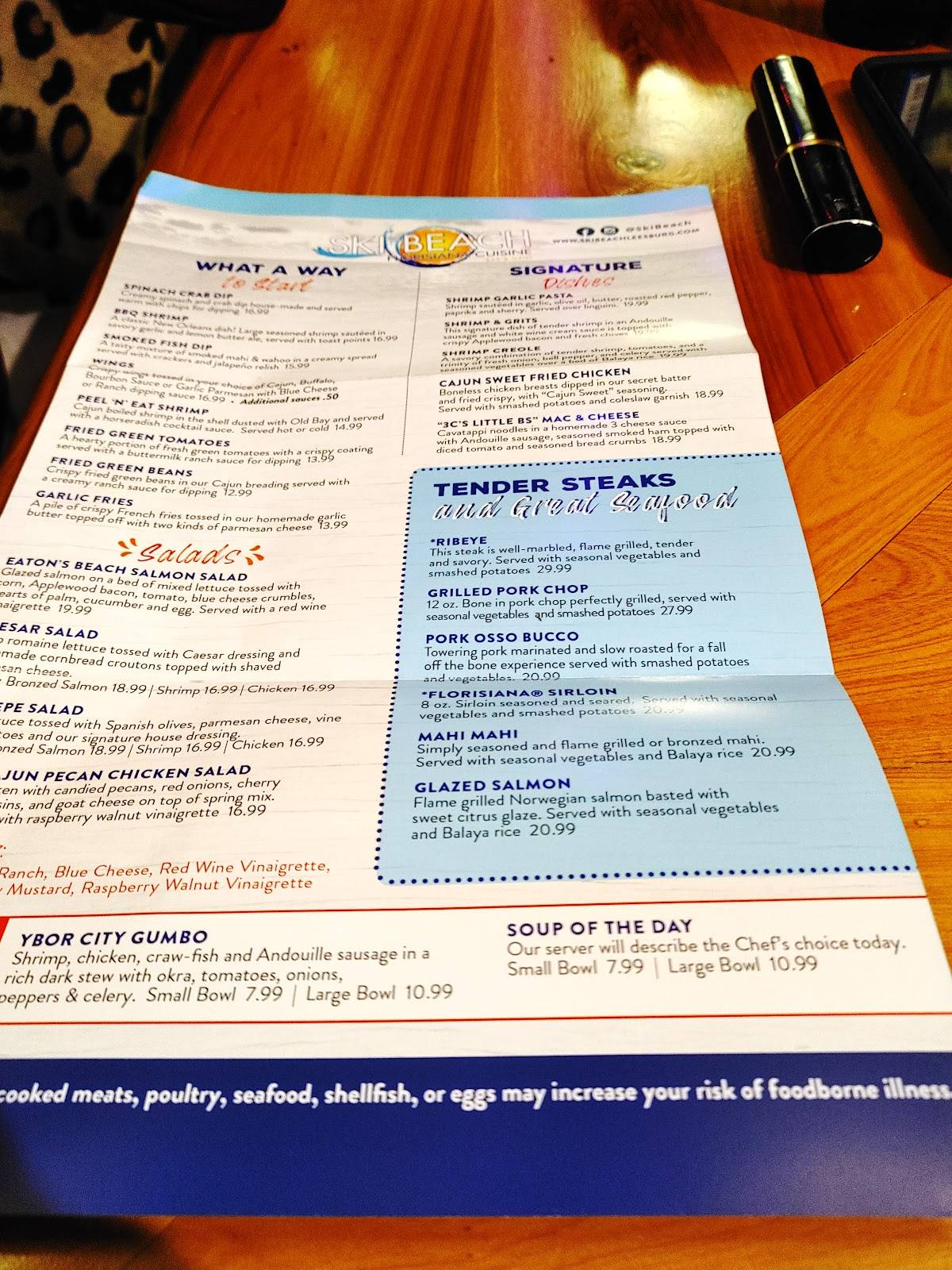 Menu at Ski Beach Bar and Grill, Leesburg