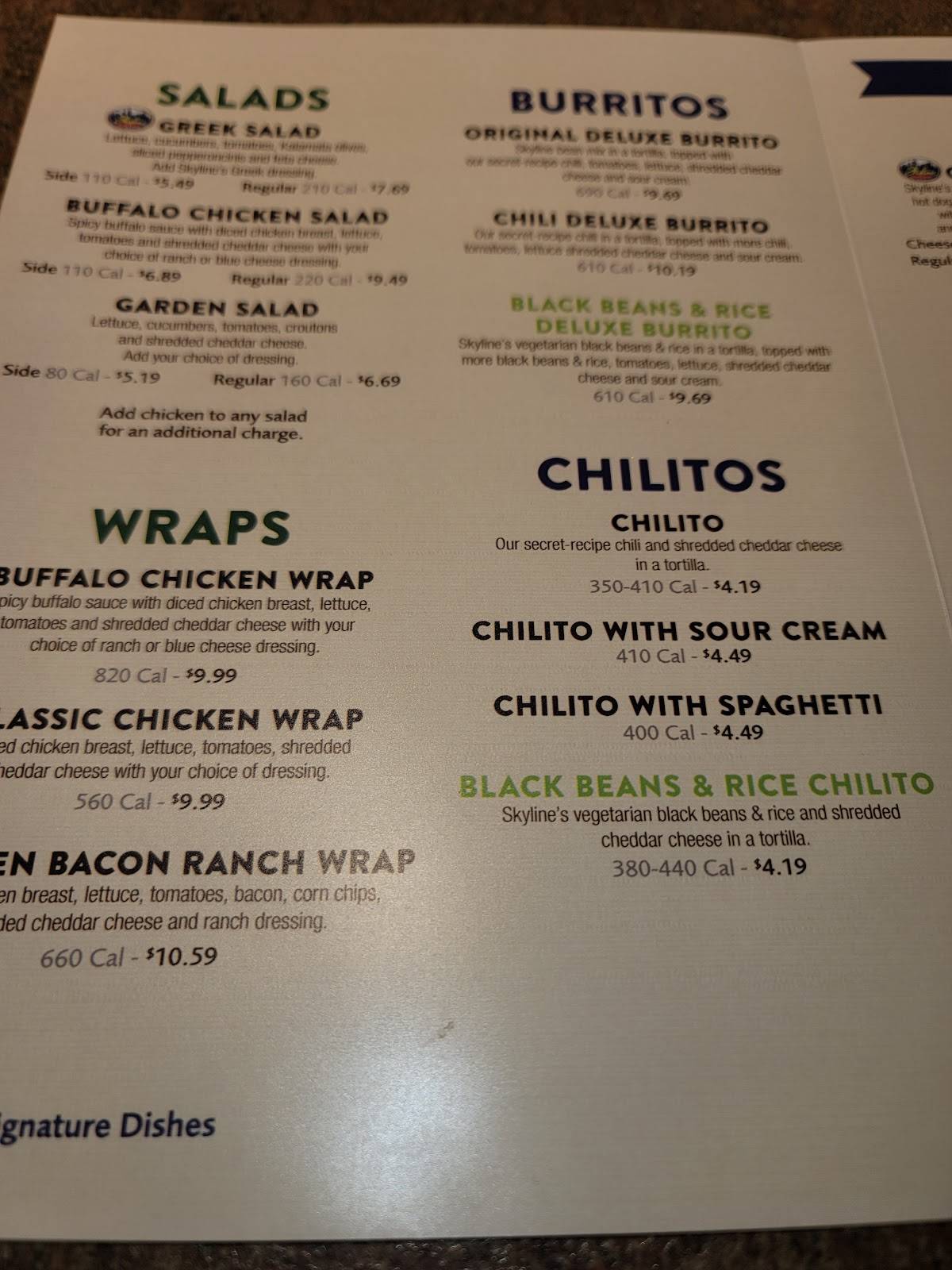 Menu at Skyline Chili fast food, Cincinnati, Winton Rd