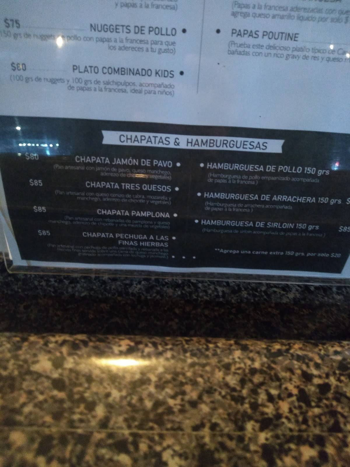 Menu at Skyline Coffee restaurant, Mexico City
