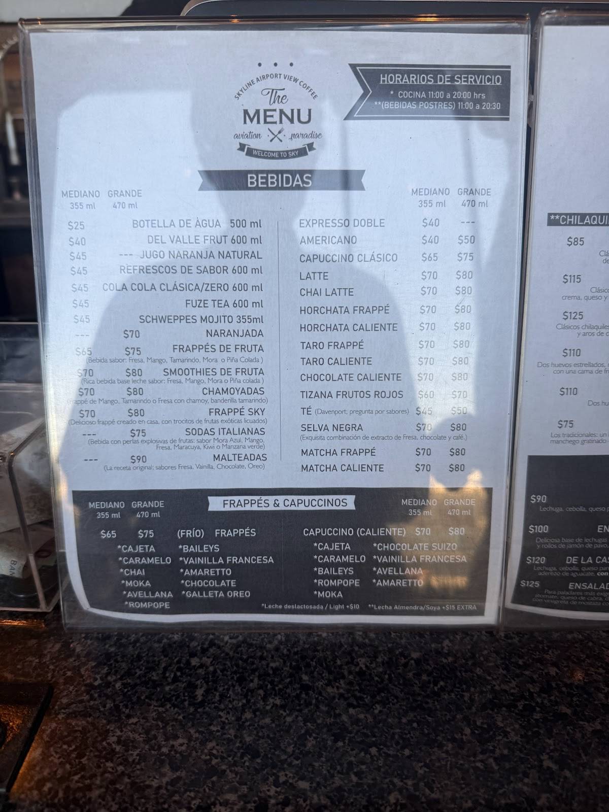 Carta del restaurante Skyline Coffee, Ciudad del México
