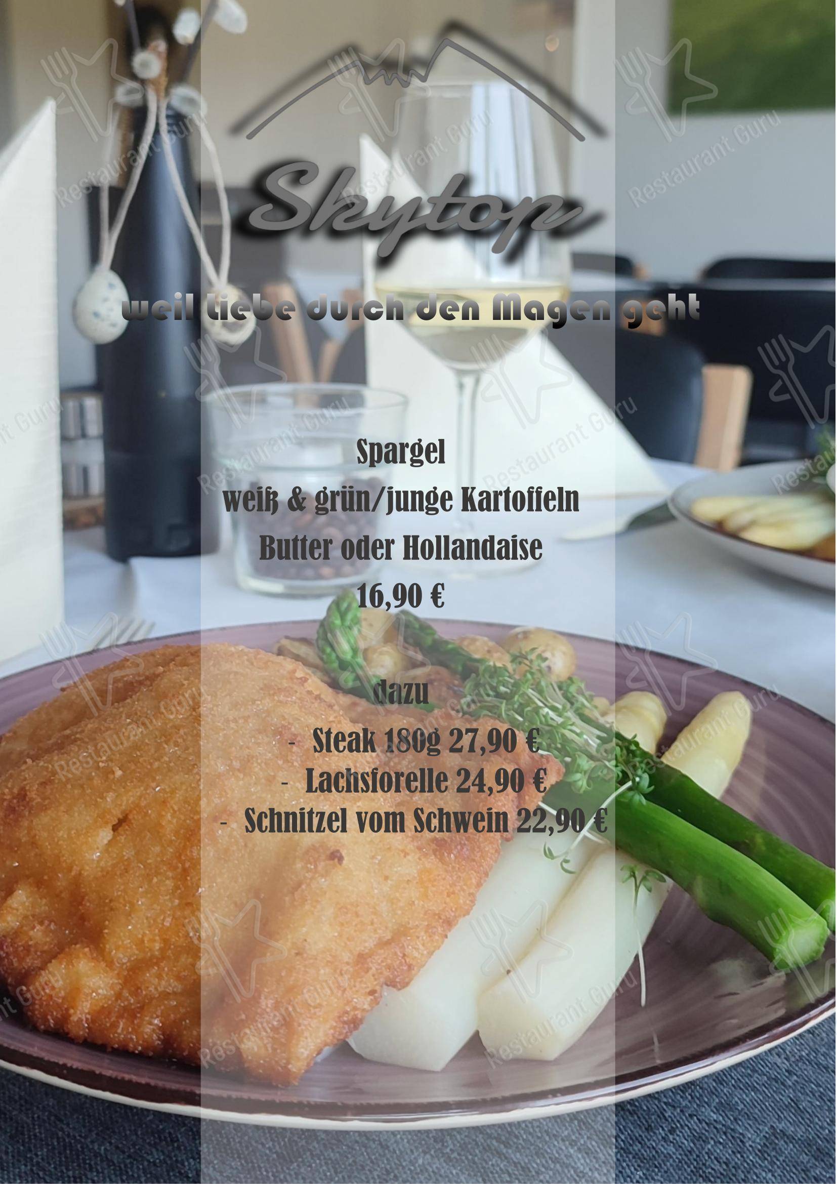 Speisekarte von Skytop restaurant, Berchtesgaden