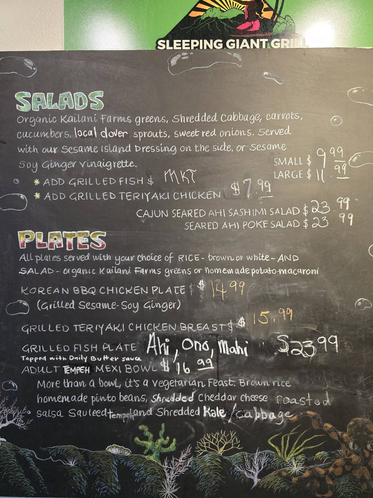 Menu at Sleeping Giant Grill restaurant, Kapaa