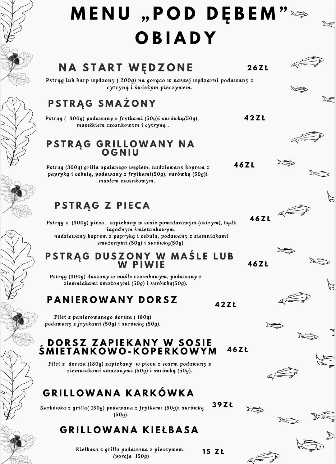 Menu at Smażalnia i Łowisko Pstrągów Pod Dębem restaurant, Przywory