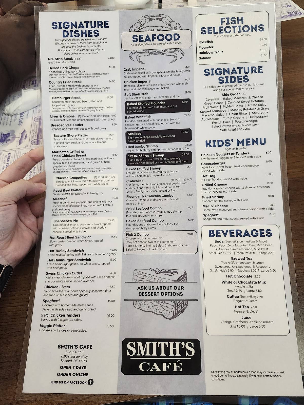Menu at Smith's Cafe, Seaford
