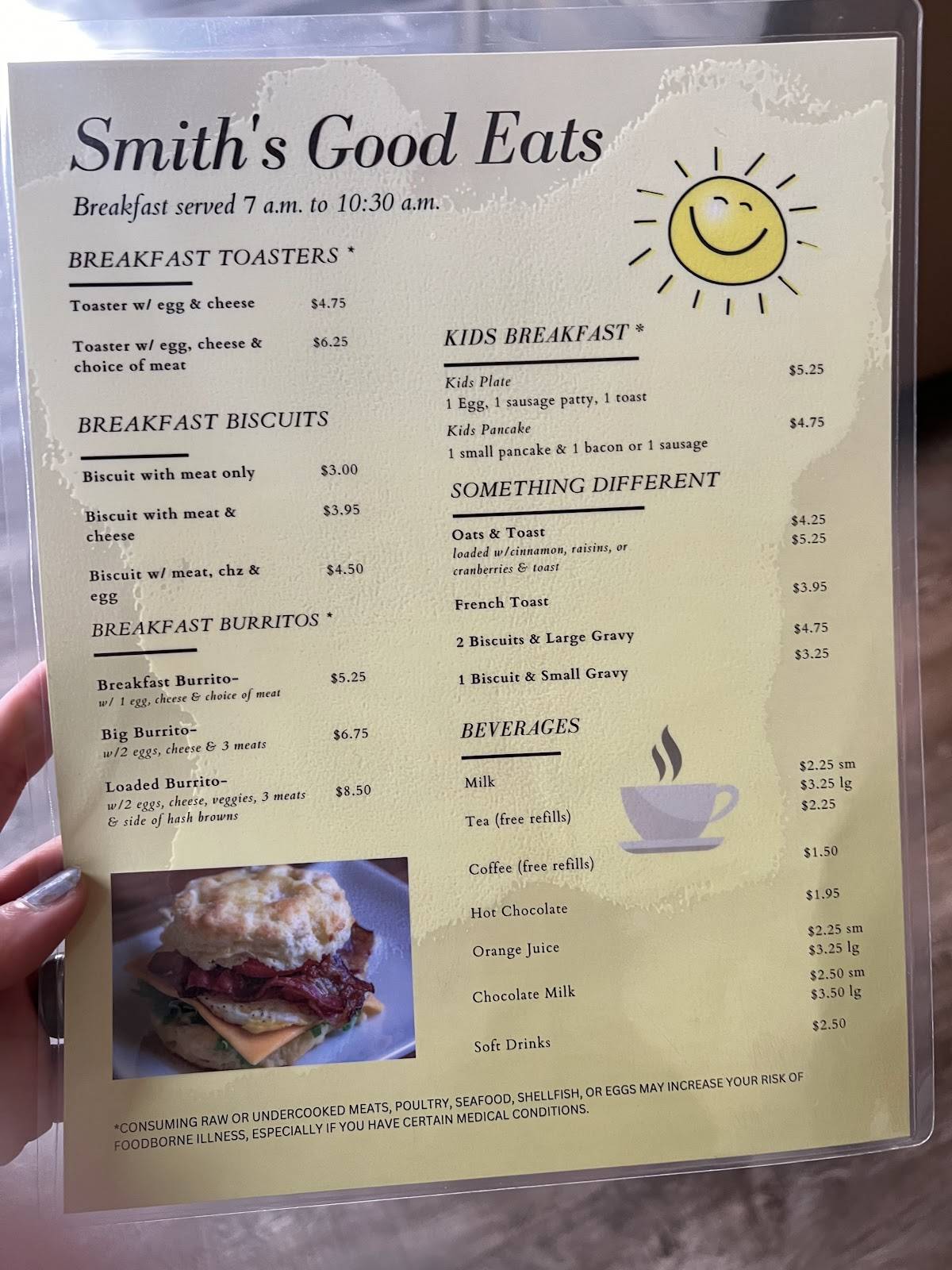 Menu at Smith’s Good Eats restaurant, Broken Bow