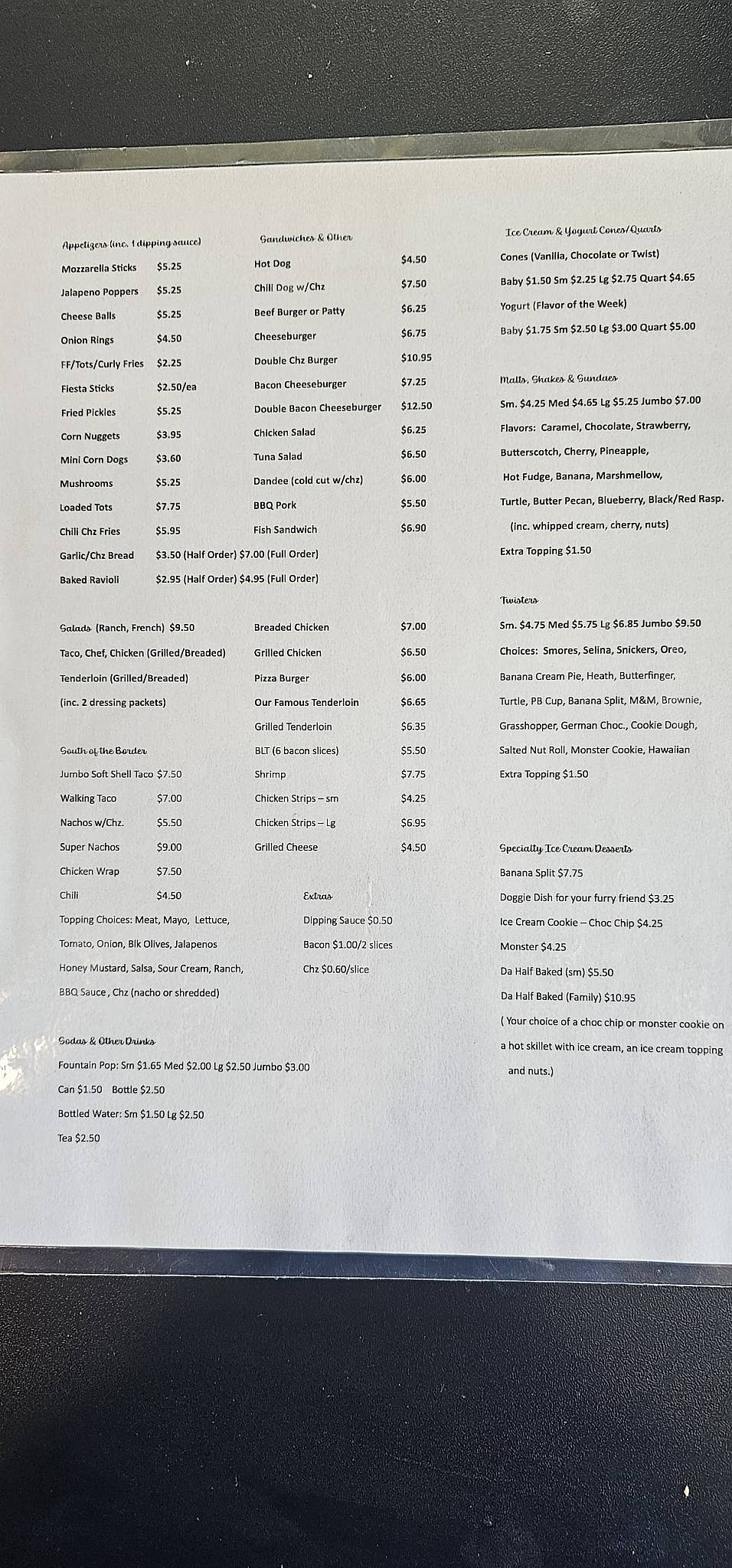 Menu at Snack Shack restaurant, Albia