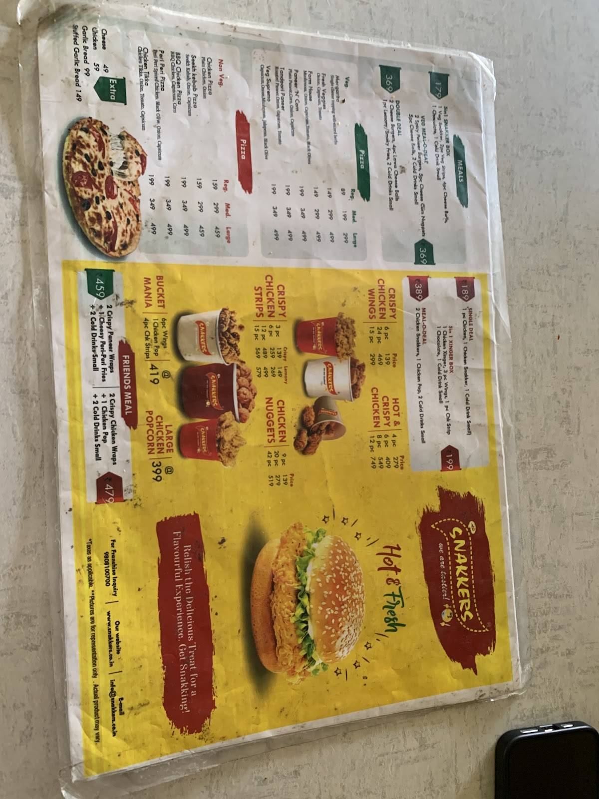 Menu at Snakkers, Jalandhar