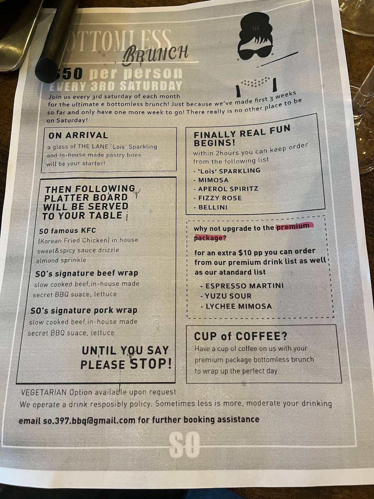 Menu at So Urban BBQ, Adelaide