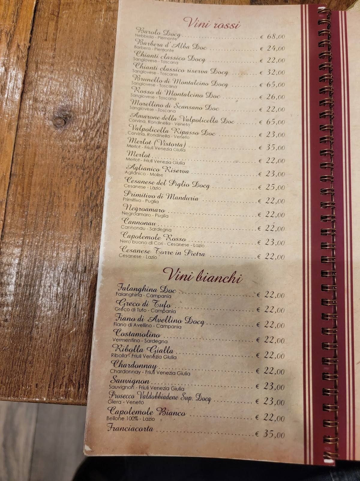 Menu at Sora Lucia restaurant, Rome