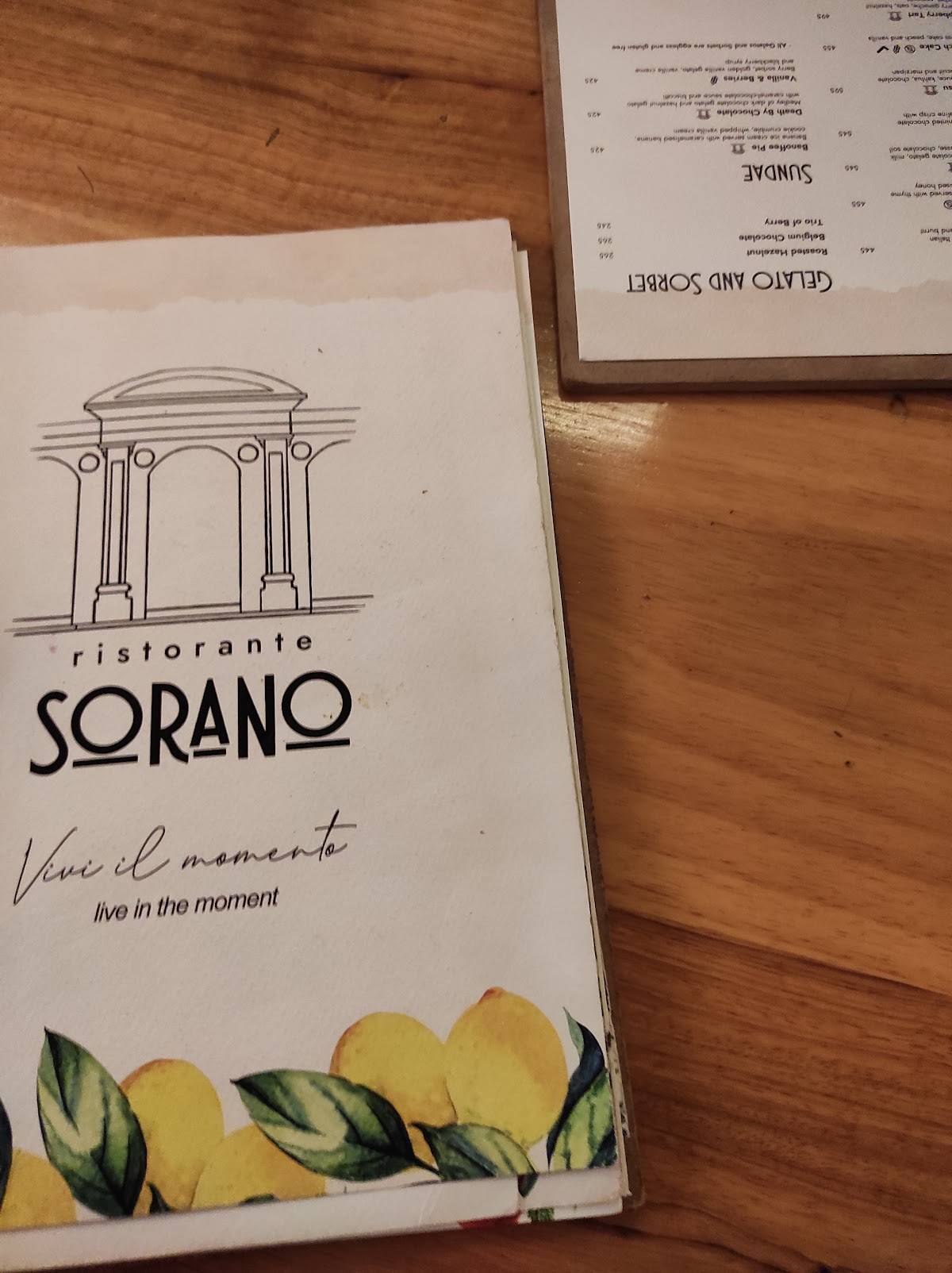 Menu at Sorano, Kolkata