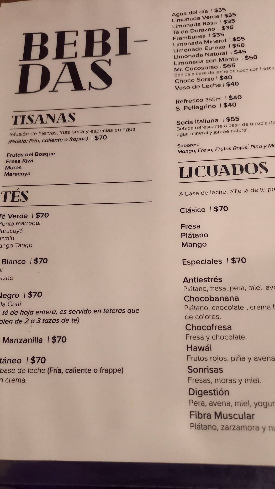 Menu at Sorso Café, Ciudad Juarez