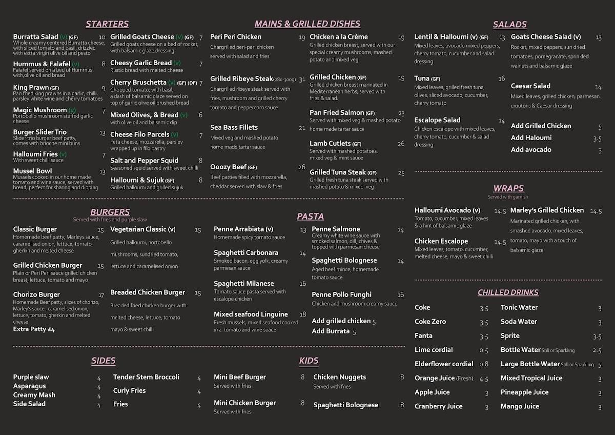 Menu at Marley's Brasserie Benfleet restaurant, South Benfleet
