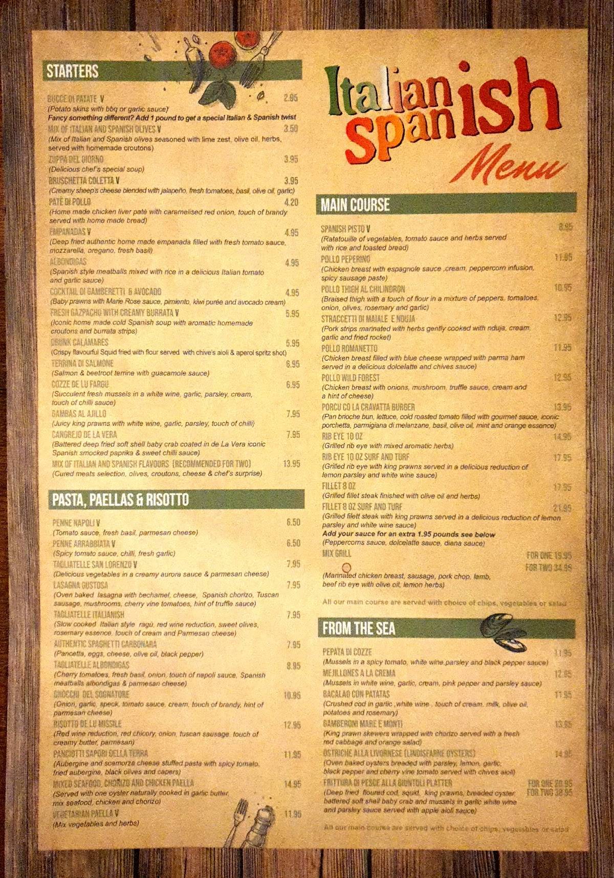 Menu at Italianish restaurant, South Shields