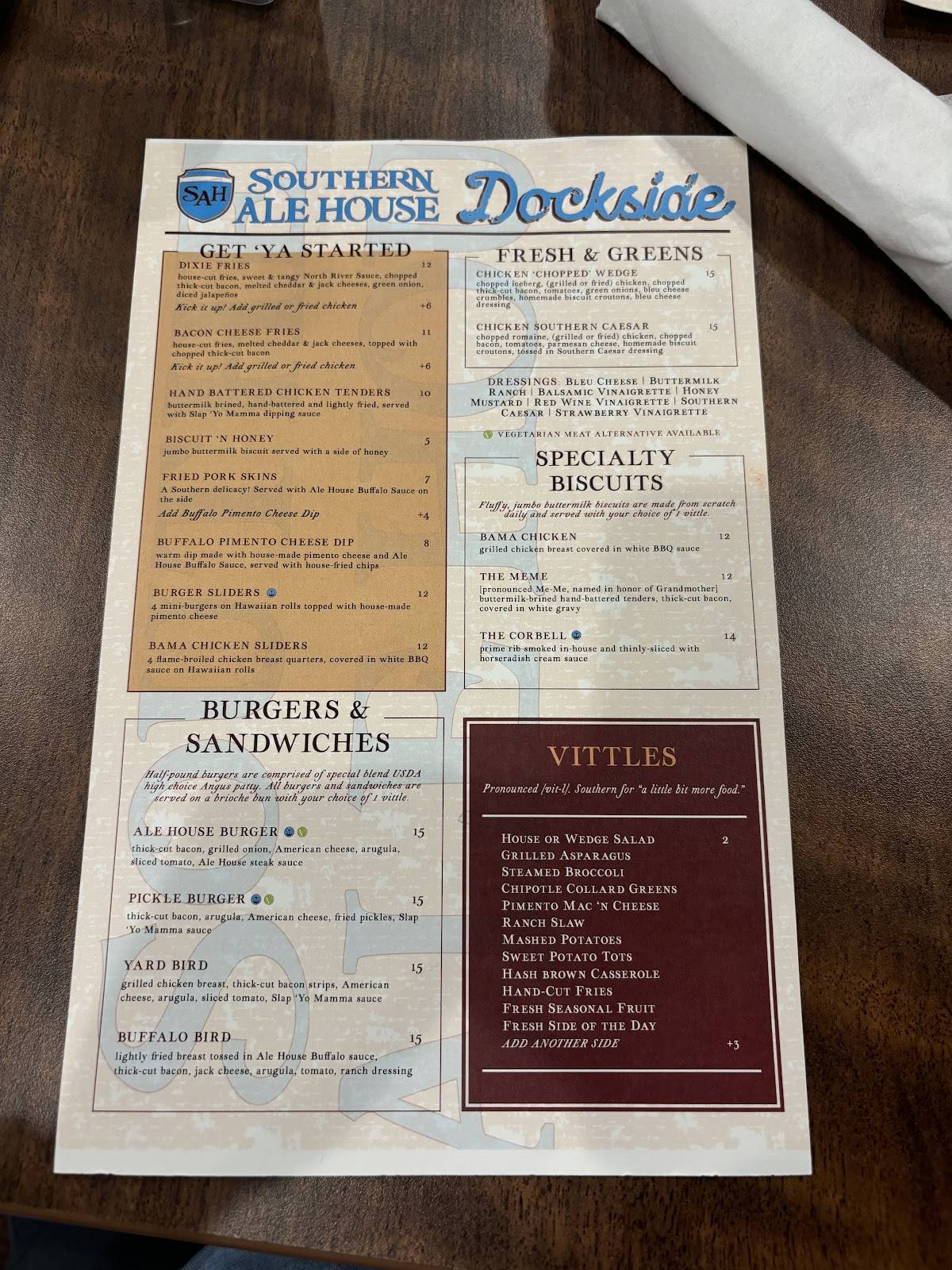 Menu at Southern Ale House Dockside restaurant, Northport