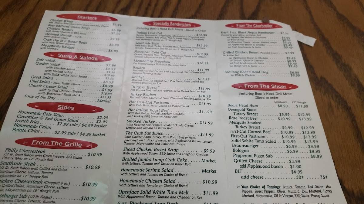 Menu at Southside Grille & Deli restaurant, Ocean City