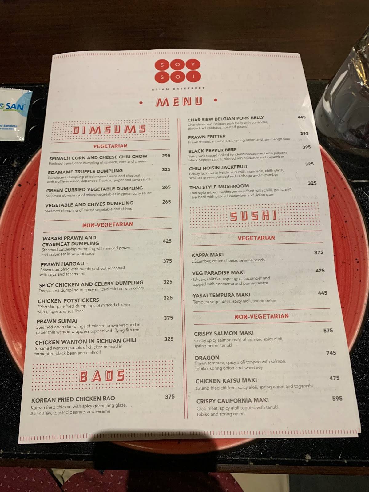 Menu at Soy Soi, Chennai