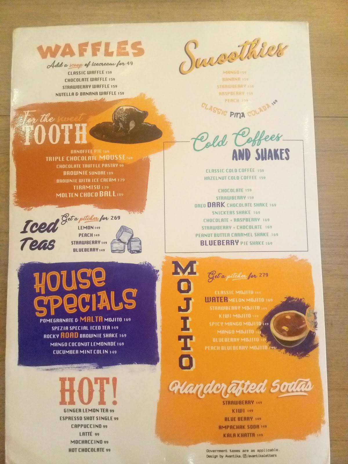 Menu at Spezia Bistro, New Delhi