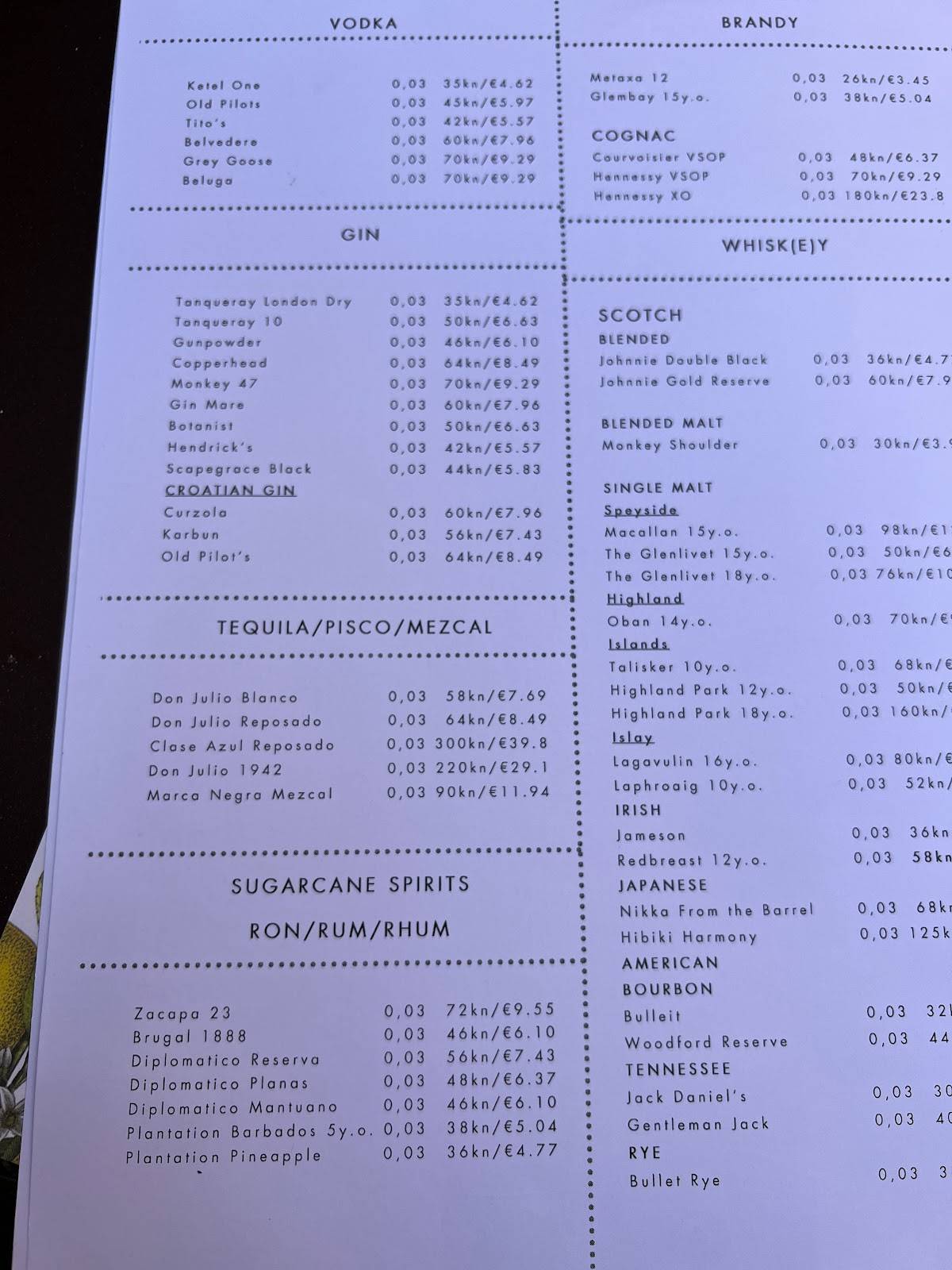 Menu at Bokeria Kitchen & Wine restaurant, Split