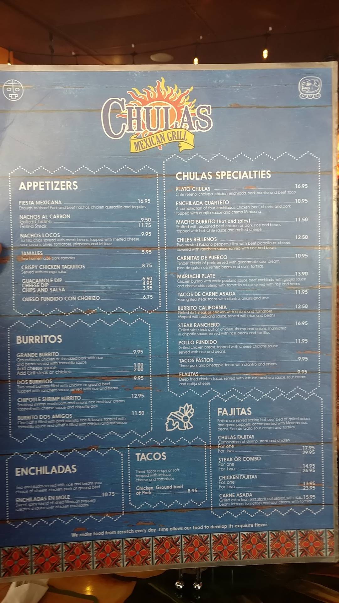 Menu at Chulas Mexican Restaurant, Spring Hill