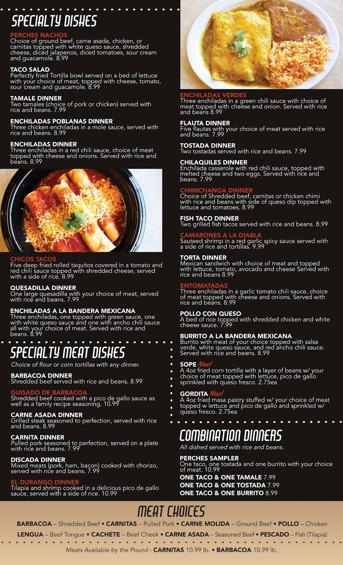 Menu at Tortilleria Perches pub & bar, Springfield