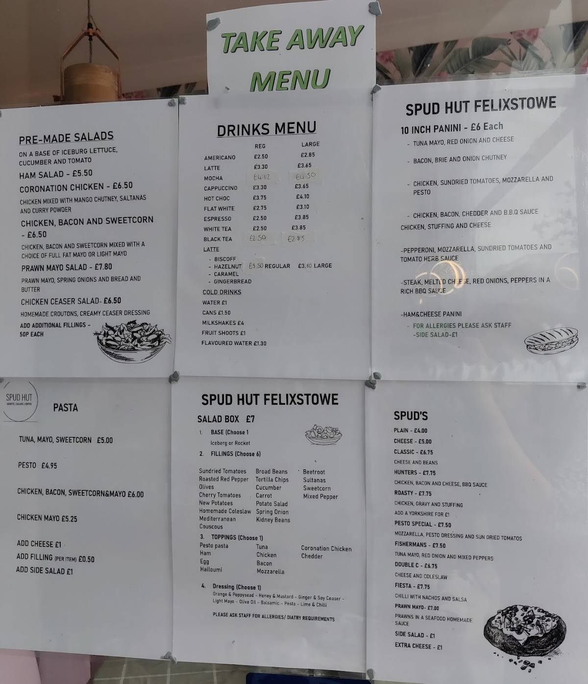 Menu at Spud Hut cafe, Felixstowe