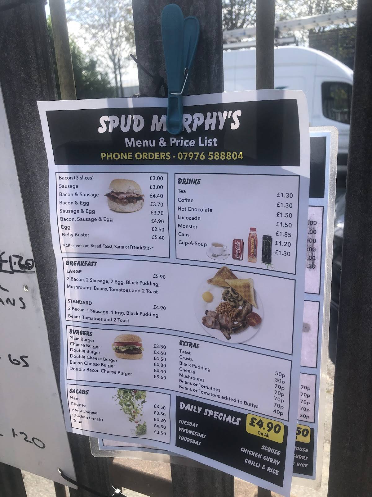 Menu at Spud Murphy's restaurant, Skelmersdale