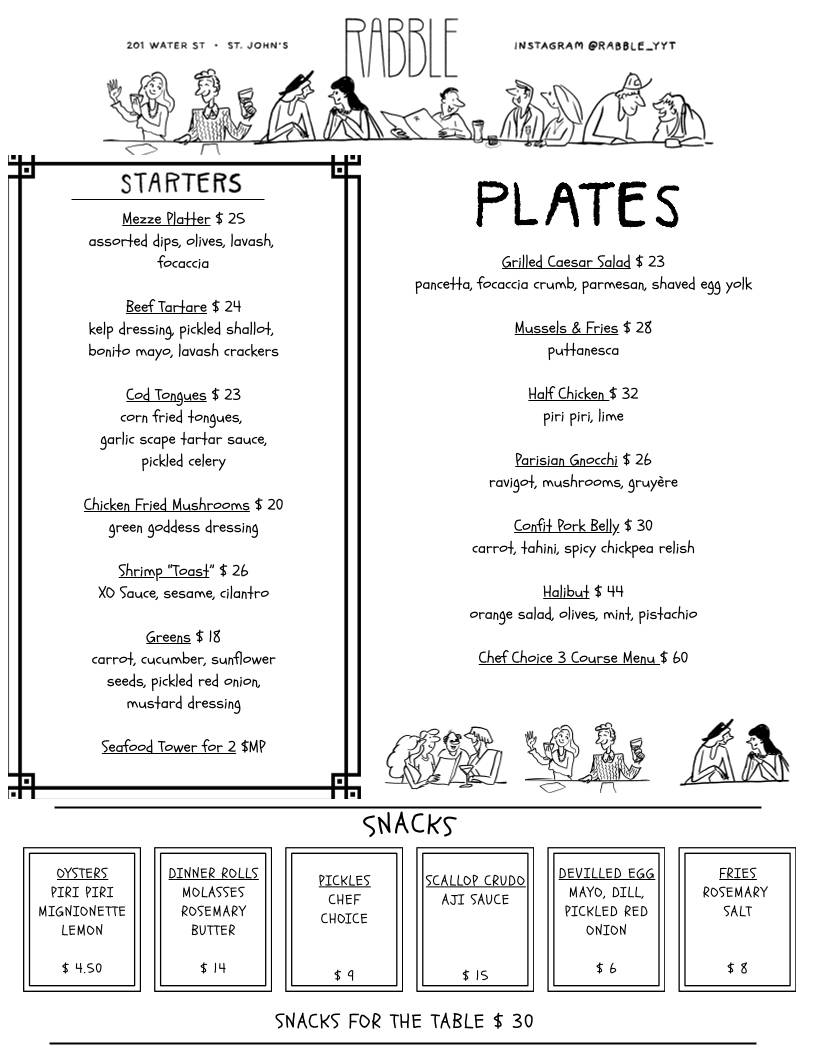 Menu at Rabble pub & bar, St. John's