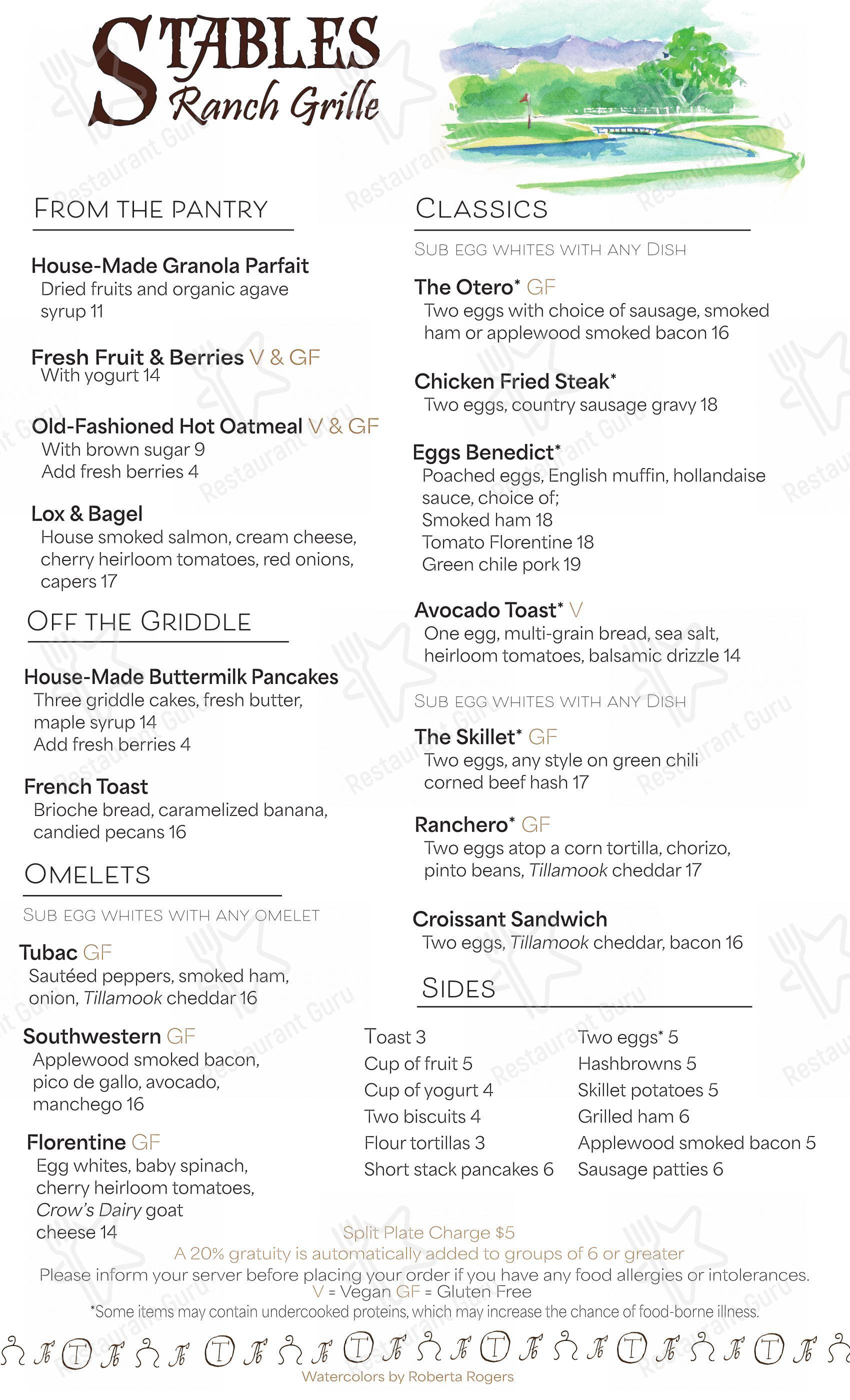 Menu at Stables Ranch Grille restaurant, Tubac, 65 Avenida de Otero