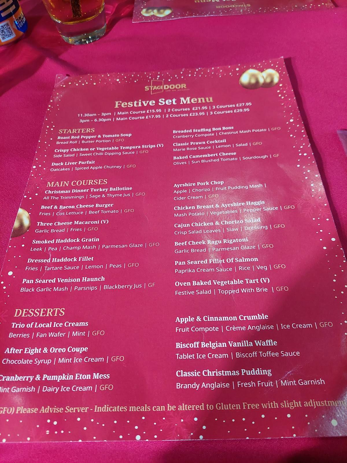 Menu at Stage Door Cafe, Ayr
