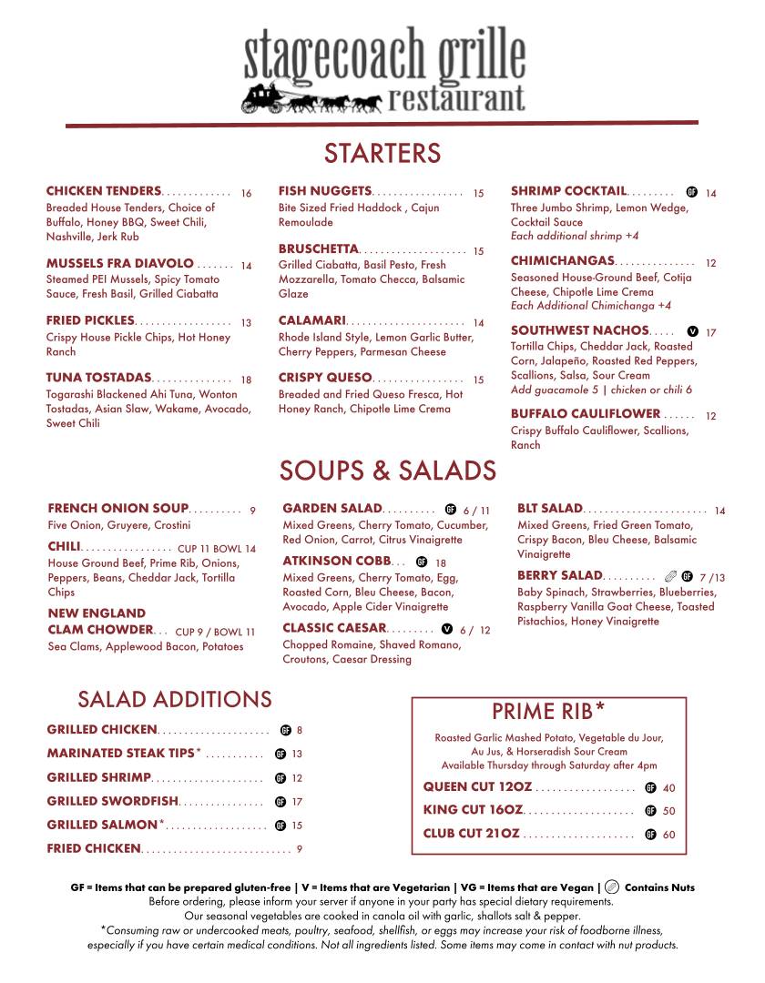 Menu at Stagecoach Grille restaurant, Atkinson